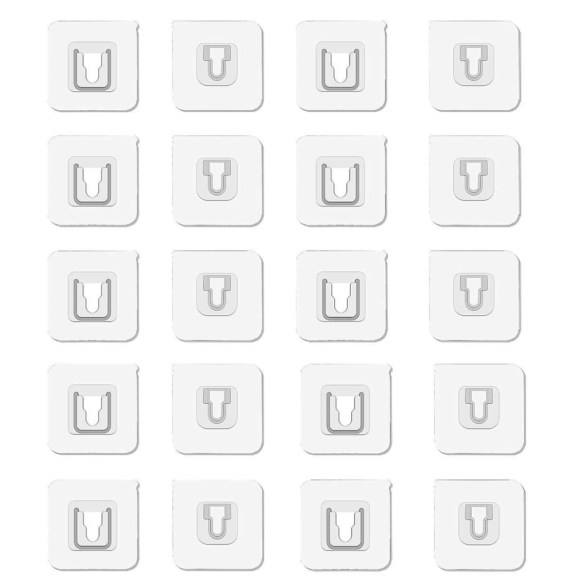 10 Pairs Double Sided Adhesive Wall Hooks Transparent - Self Mount Holder Hanger, Strong A+B Buckle Combination, 22lbs/10kg Max Heavy Duty, No-Trace Hanging for Bathroom, Kitchen, Office (20pcs)