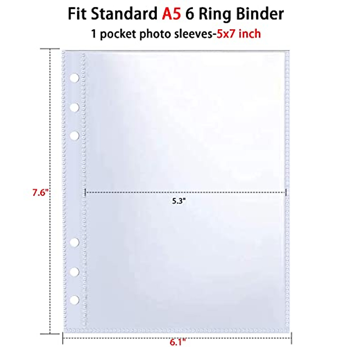 30 Pack 60 Pockets 5x7” Photocard Sleeves for A5 6 Ring Binder, Ultra-Clear Photo Sleeves, Double-Sided 1 Pocket Photo Pages, Top Loading Photo Sheet Protector for Photos, Postcards, Seed Packets