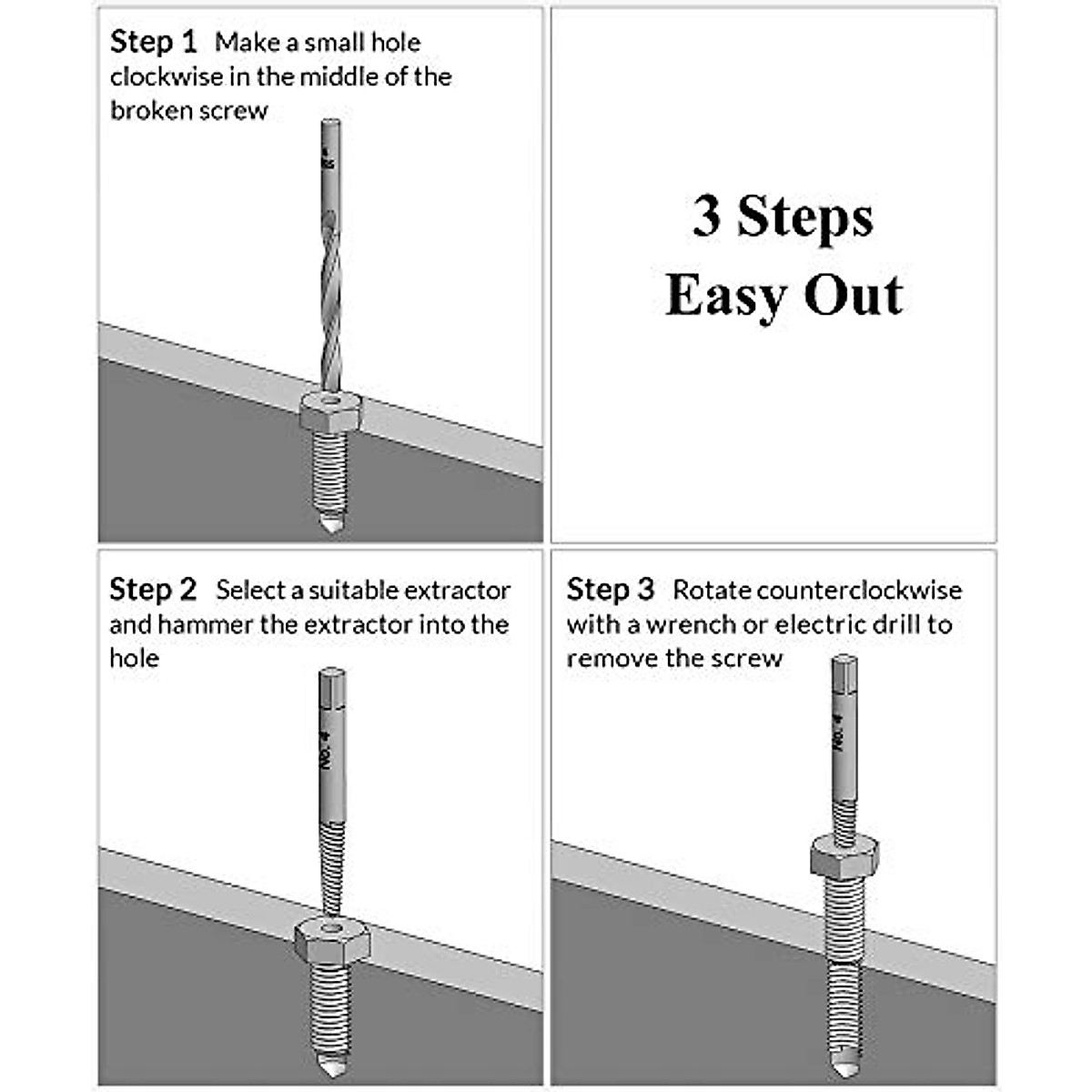QWORK Screw Extractor Easy Out Damaged Bolt Extractor Kit Stripped Broken Screw Remover for M4-M18 (1/8"-3/4")