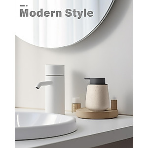 Foam Hand Soap Dispenser - 12 oz Bathroom Lotion Hand Pump Dispenser, Ceramic Foaming Soap Dispenser with Grey Removable Pump for Kitchen Hand Wash Dispenser, Speckled Matte Beige