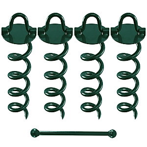 FEED GARDEN 12.2 Inch Spiral Ground Anchors Kit Heavy Duty Screw in Earth Anchors with Crow Bar, 4 Pack Folding Ring Shed Anchor Kit Ground Stakes for Securing Dogs,Tents, Canopies, Swing Sets,Green