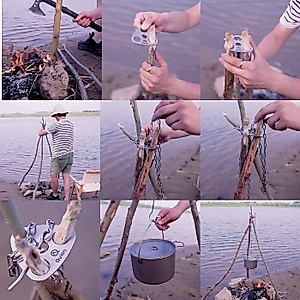 Rayeeley Camping Tripod Board, Mini Campfire Support Plate Campfire Cooking Grill with Adjustable Chain, Hook and Storage Bag for Outdoor Hiking Camp Dutch Oven Cooking Firepit Hanging Cookware