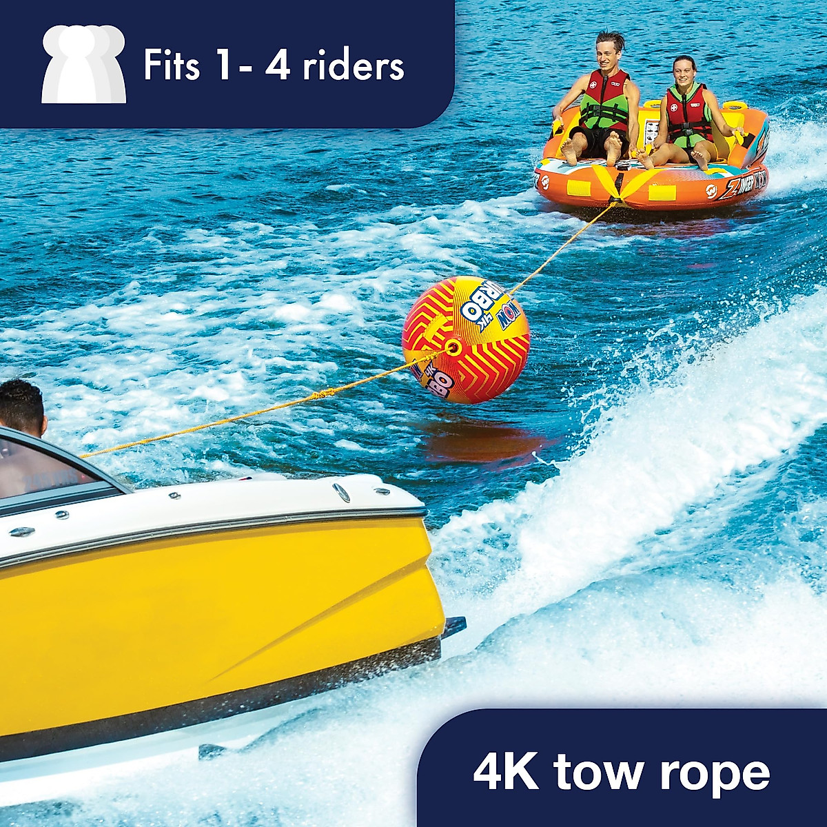 WOW Sports - Ski Tow Rope - 4K Tow Turbo - Works for Boating, Skiing, & Wakeboarding