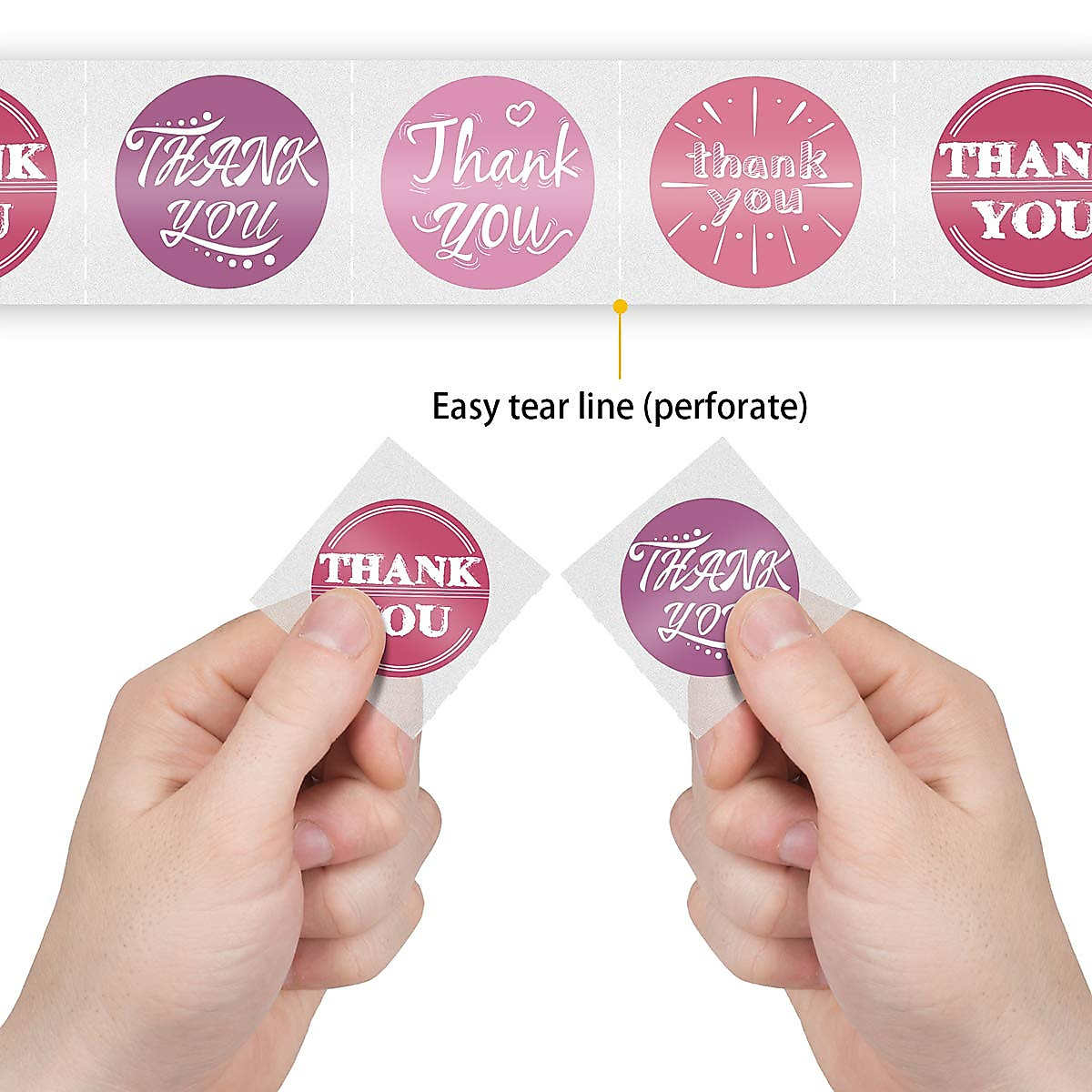 Thank You Stickers Seals,4 Unique Pink Designs for envelopes, Favors, Weddings, Bridal Shower, Gift Packaging - 1.5" inch Round Adhesive Labels for Business and Personal use （500Labels/Roll）