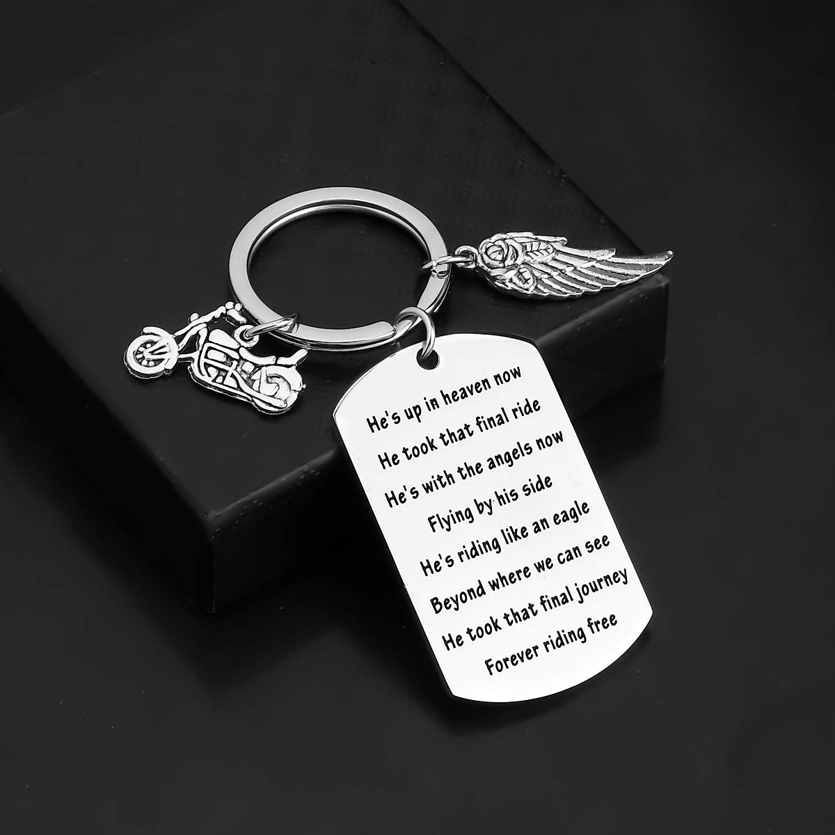 Gzrlyf Motorcycle Memorial Keychain Biker Memorial Gifts for Loss of Father Son Husband Sympathy Gifts He’s up in Heaven Now (Memorial Keychain)
