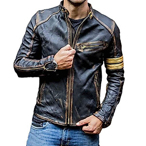 Men's Elite Vintage Cafe Racer Motorcycle Distressed Leather Jacket (XL), Black, A58