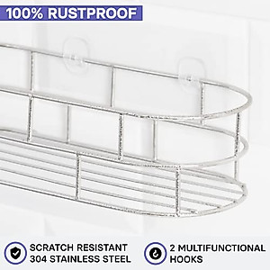 KINCMAX Shower Caddy, Rustproof SUS304 Stainless Steel, Adhesive Wall Mount Double Deep Round Baskets 2-pack with Hooks (Polished Silver)