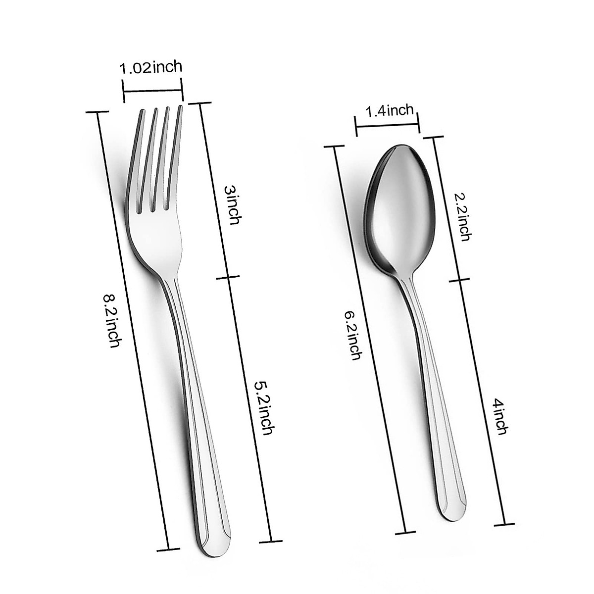 BEWOS 48 Pieces Forks and Teaspoons Silverware Set, 24 Pieces Dinner Forks (8.2 Inch) and 24 Pieces Teaspoons (6.2 Inch), Food Grade Stainless Steel, Mirror Polished, Dishwasher Safe