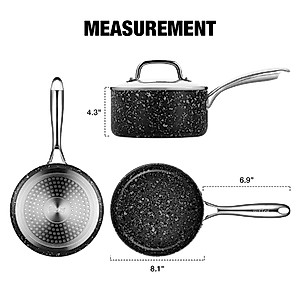 HLFRG 3 Quart Saucepan with Lid, Small Nonstick Sauce Pot with Lid, Insulated stainless steel handle- PFOA FREE Black