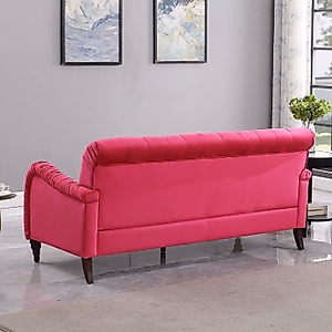 Yoglad Chesterfield-Styled 3 Seater Sofa Couch, Modern 72" Velvet Sofa with Button Tufting, Unique Arm and Wood Legs,Rose Red