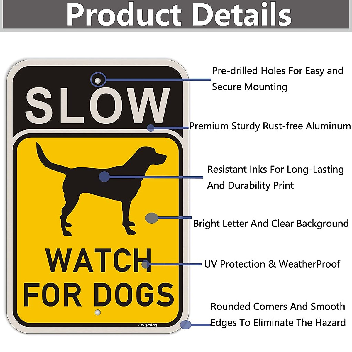 2 Pack Slow Watch For Dogs Sign 18 x 12 Inches Slow Down Dogs at Play Signs Metal Reflective Rust Aluminum Weatherproof UV Protected Easy Mounting Indoor Outdoor Use