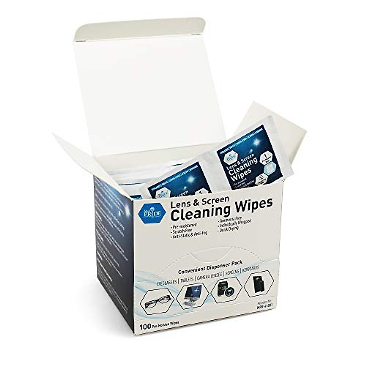 Medpride Premoistened Lens Wipes| Anti-Static, Anti-Fog, Quick-Dry & Scratch-Free| Cleaning Cloths for LED Touch Screen, iPhones, iPads, Computer Monitors, Eyeglasses, Camera Lenses, Laptop (100)