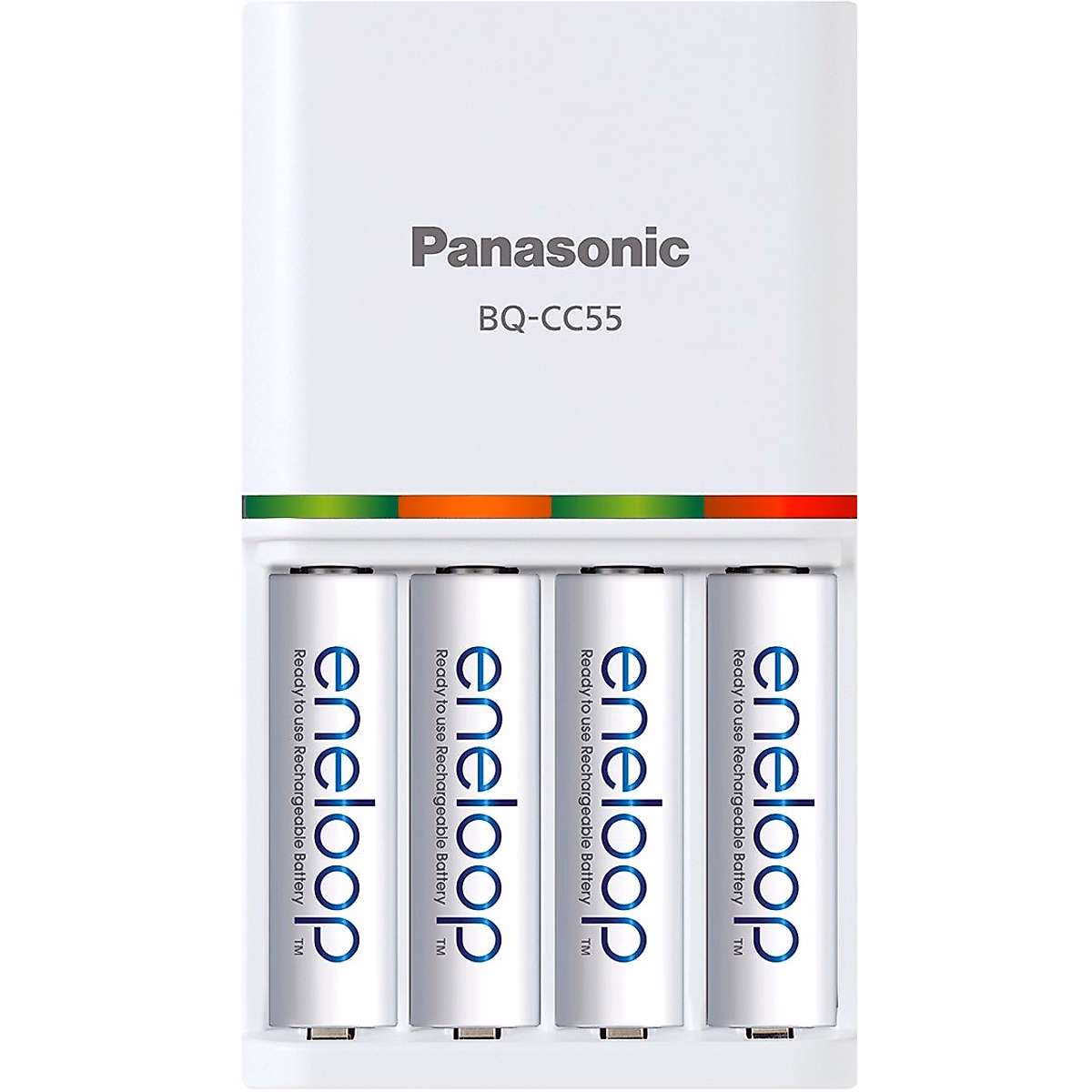 Eneloop Panasonic BK-3MCCA16FA AA 2100 Cycle Ni-MH Pre-Charged Rechargeable Batteries & BQ-CC55SBA Advanced Individual Battery 3 Hour Quick Charger with 4 LED Charge Indicator Lights, White
