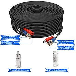 BNC Cable 200ft 4 Pack Aimyzii BNC Video Power Cable,Security Camera Cable for CCTV Camera DVR Security Systems(Included 8X BNC Adapters,100 Pcs Cable Clips)-Black