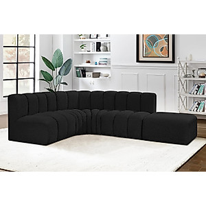 Meridian Furniture 102Black-S5C Arc Collection Modern | Contemporary Modular Sofa with Rich Black Boucle Fabric, Deep Channel Tufting, Modular Design, 127" W x 61" D x 30" H, Black