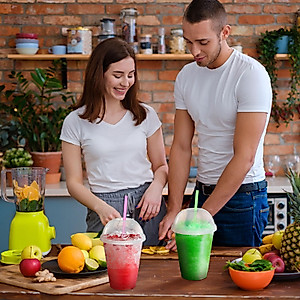 Ninehaoou 6 Sets 16 oz Reusable Glitter Plastic Cups with Dome Lids Detachable Spoon Straws Reusable Plastic Slushy Smoothie Tumbler for Halloween Xmas Thanksgiving Party Supplies (Transparent White)