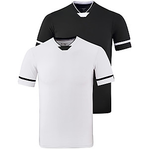 2 Pack Youth Boys' Soccer Jerseys, Black White Training Shirts for Kids, Dry Fit Athletic Performance Short Sleeve Tees (Medium)
