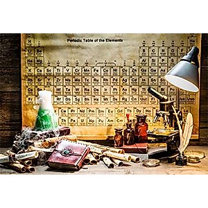 Leyiyi 5x3ft Vintage Chemistry Lab Backdrop Rustic Wooden Cottage Retro Maps Chemist Microscope Retro Periodic Elements Table Quil Photo Background Cowboy Kids Portrait Studio Prop Vinyl Banner
