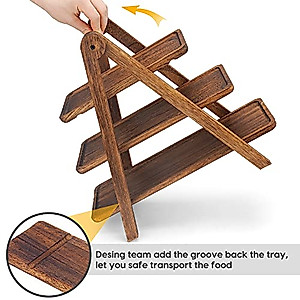 Manspdier Wood 3 Tier Serving Tray Three Tiered Cupcake Stand, Rectangle Serving Platter Wooden Farmhouse Tiered Tray, Party Serving Brown Decorative Tray Tray Decor