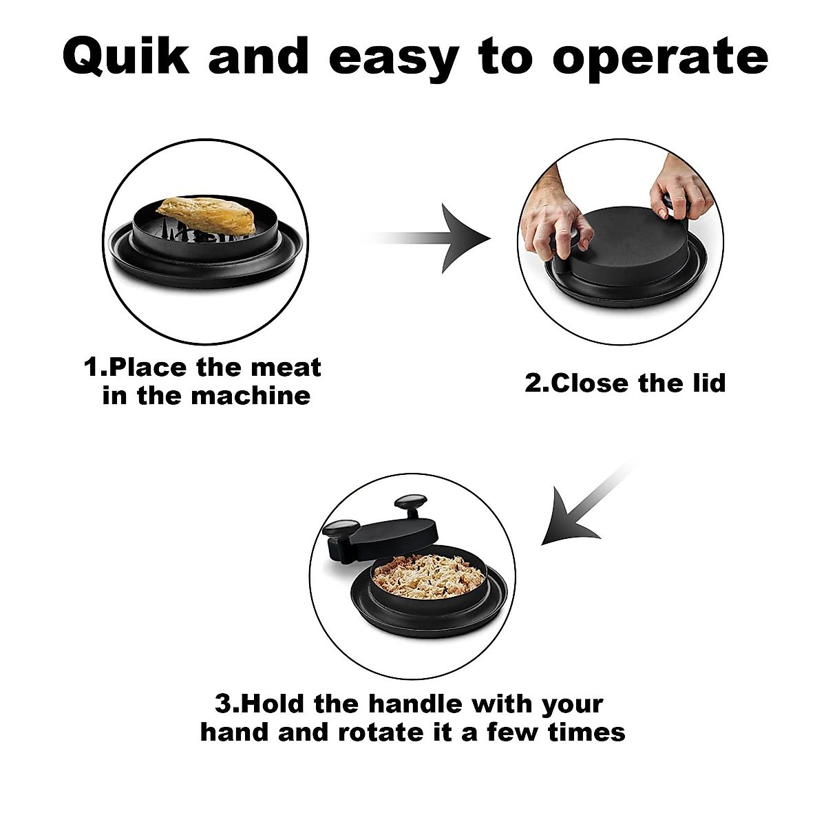YukaBa Shred Machine, Chicken Shredder Claws Easy Use,Meat Shredder Tool with Handle and Non-Slip Base,Quick Safe Shred Machine Chicken,Meat Shredder for Chicken Pulled Pork Beef,Salad Food (Black)