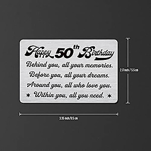 VWALK Happy 50th Birthday Engraved Stainless Steel Message Wallet Card Inserts Customized for Dad,Mom,friends,sister,brother.