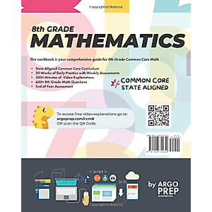 8th Grade Common Core Math: Daily Practice Workbook | 1000+ Practice Questions and Video Explanations | Argo Brothers (Next Generation Learning Standards Aligned (NGSS))