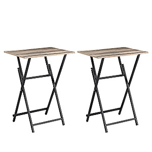 Folding TV Tray Table Set of 2, Portable Sofa Side Table Wooden TV Tray, Industrial Snack Table End Table Dinner Table for Living Room, Bedroom, Office, Space-Saving (Set of 2, Antique brown)