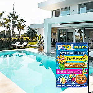 Pool Rules Signs and Decorations Outdoor, Summer Garden Flag Double Sided Burlap 12x18Inch