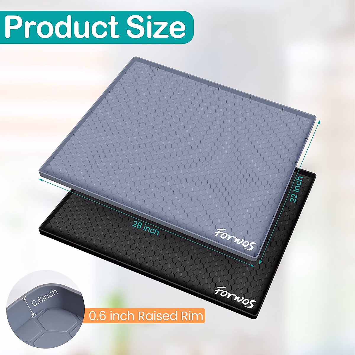 FORWOS Waterproof Under Sink Mat 28" x 22", Silicone Cabinet Liner, Rubber Protector for Kitchen and Bathroom, Keeps Cabinets Clean, Dry, and Organized (Grey)