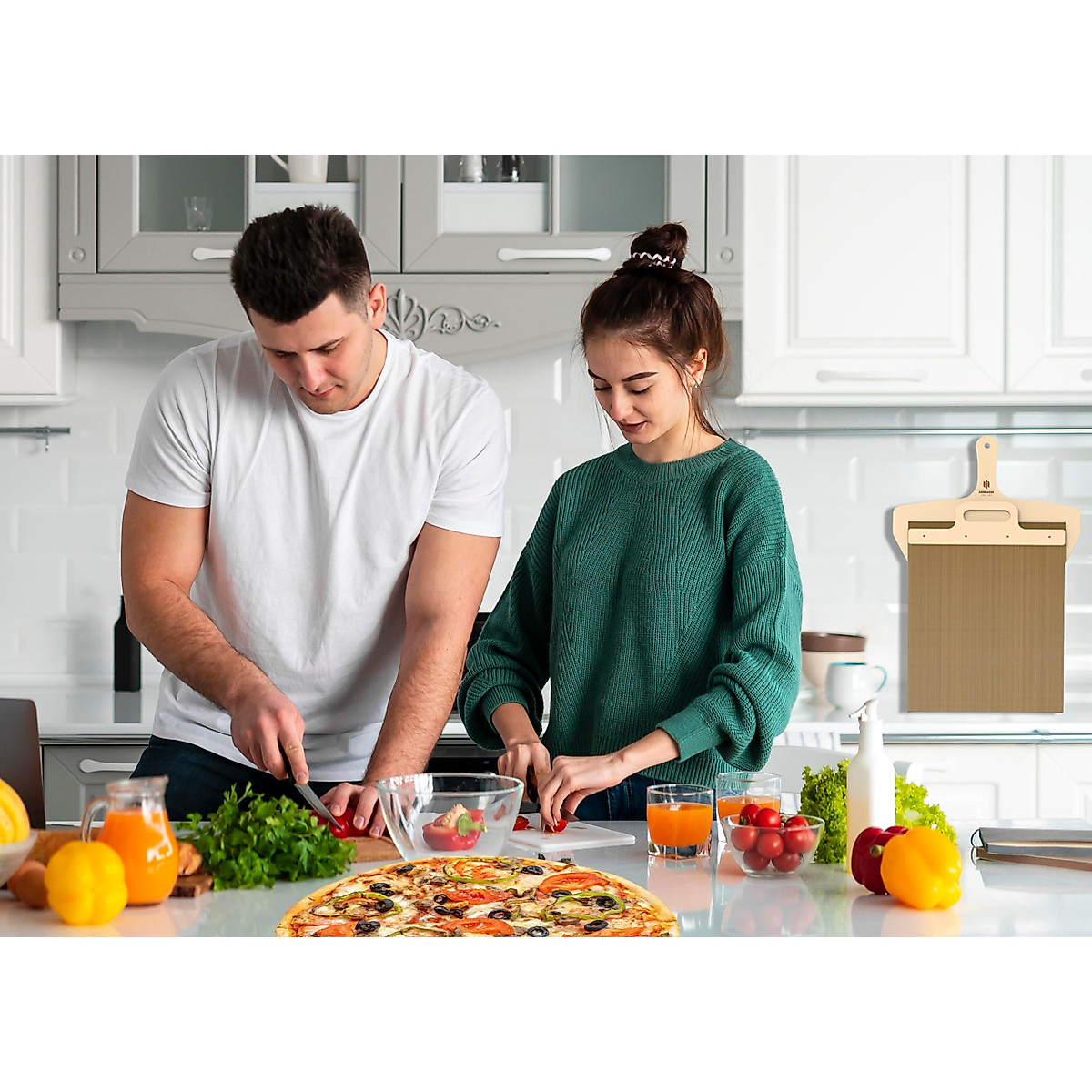 ASHNAEEM Premium Sliding Pizza Peel | Non-Stick Pizza Spatula Paddle with Wooden Handle | Smart Pizza Slider for Indoor & Outdoor Ovens | Large 19.68" x 11.81" Pizza Board