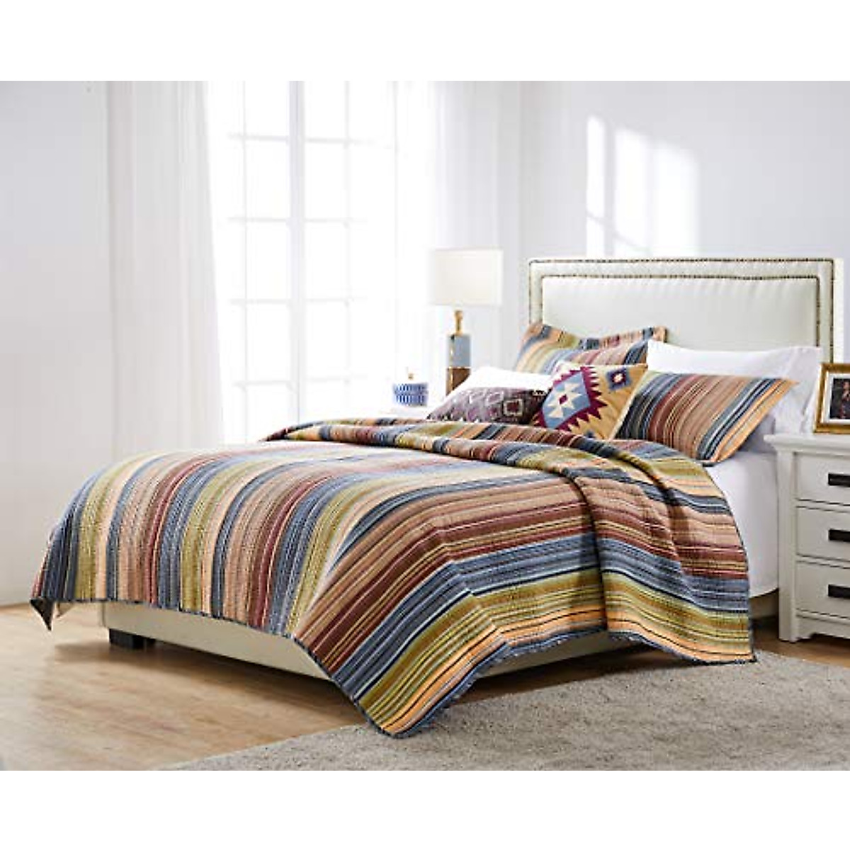 Greenland Home 100% Cotton Fashion Quilt Collection, Prewashed, Reversible Quilt Set, 3-Piece Full/Queen, Katy
