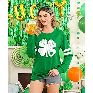 St Patricks Day Women's Pattys Paddys Shamrock Irish Sweatshirt Long Sleeve Clover Shirt Heart XL