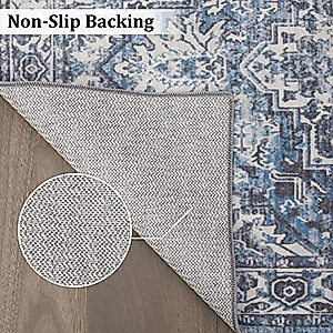 CAREMEE Area Rug 2x6 Runner Rug Light Blue Persian Hallway Indoor Rug Retro Distressed Carpet Thin Rug Machine Washable Accent Rug Lightweight Non Slip Kitchen Living Room Bedroom, 2' x 6' Blue