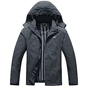 OTU Men's Lightweight Waterproof Hooded Rain Jacket Outdoor Raincoat Shell Jacket for Hiking Travel Darkgrey XL