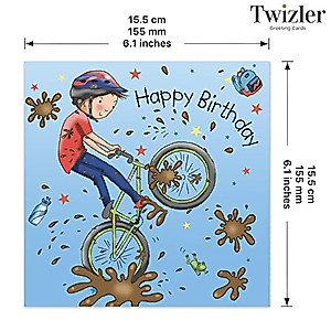 Twizler Childrens Birthday Card Boys Bike – Childrens Happy Birthday Card Boy – Boys Birthday Card Childrens – Birthday Card Boy – Bicycle Birthday Card – Kids Birthday Card – Son – Grandson – Brother