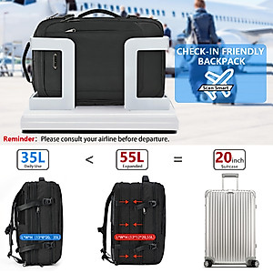 LOKASS 55L Travel Backpack All in One Carry on Backpack/Handbag/Shoulder bag, Flight Approved Travel Essentials Luggage Bag for Business Trip Travel, with Removable Toiletries Display Bag