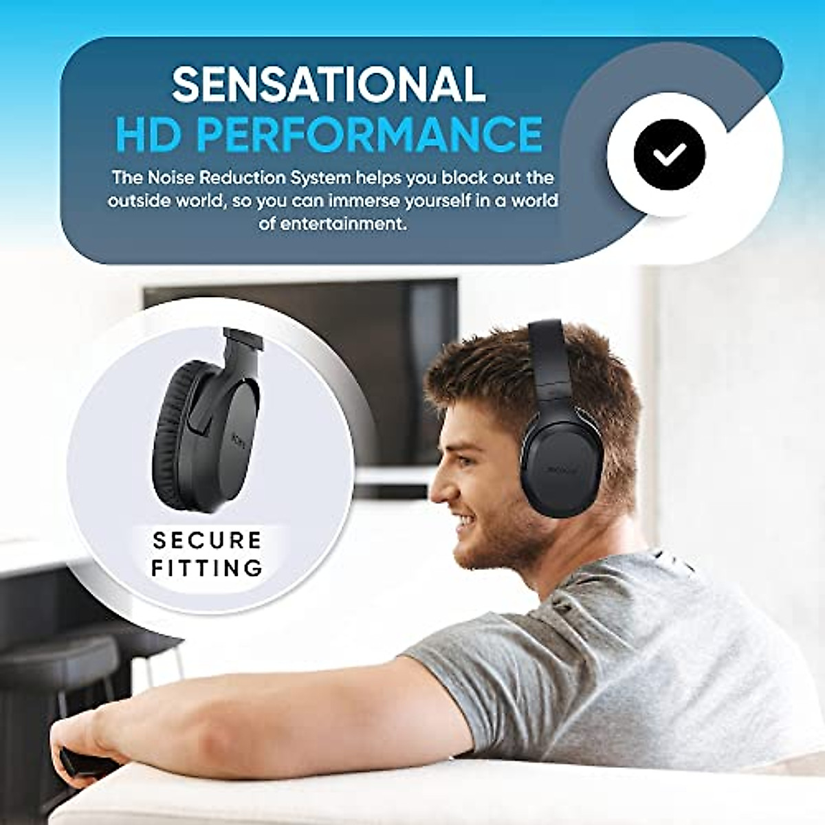 SONY Wireless Headphones for TV Watching (WHRF400R) with Transmitter Dock (TMRRF400) – 6-ft 3.5mm Stereo + NeeGo RCA Plug Y-Adapter