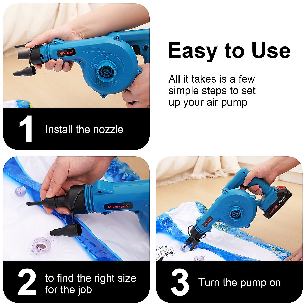 Cordless Blower,3- in-1 Portable Mini Air Blower 21v Lithium Battery,Small Dust Cleaner for Inflatable,Fans,Lily Windows,Keyboards,Cars by MKMKYEE