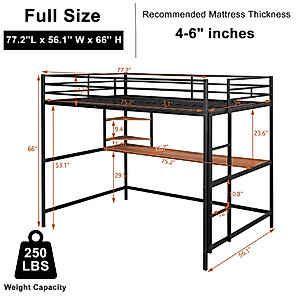 Full Size Loft Bed with Desk and Storage Shelves,Heavy-Duty Loft Bed Full for Kids,Metal Loft Bed Frame with Safety Guardrail,Space-Saving(Full,Black)