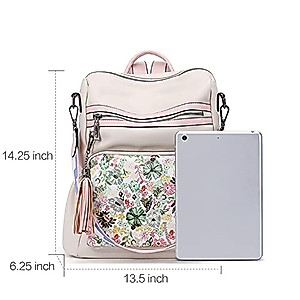CLUCI Backpack Purse for Women Fashion Leather Designer Travel Large Ladies convertible Shoulder Bags with Tassel White print