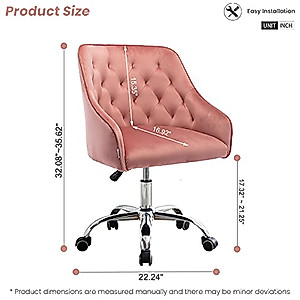 Recaceik Home Office Desk Chairs, Adjustable Swivel Ergonomic Office Chair, Soft Velvet Computer Desk Task Chairs for Home Office, Bedroom, Living Room, Study, Light Pink