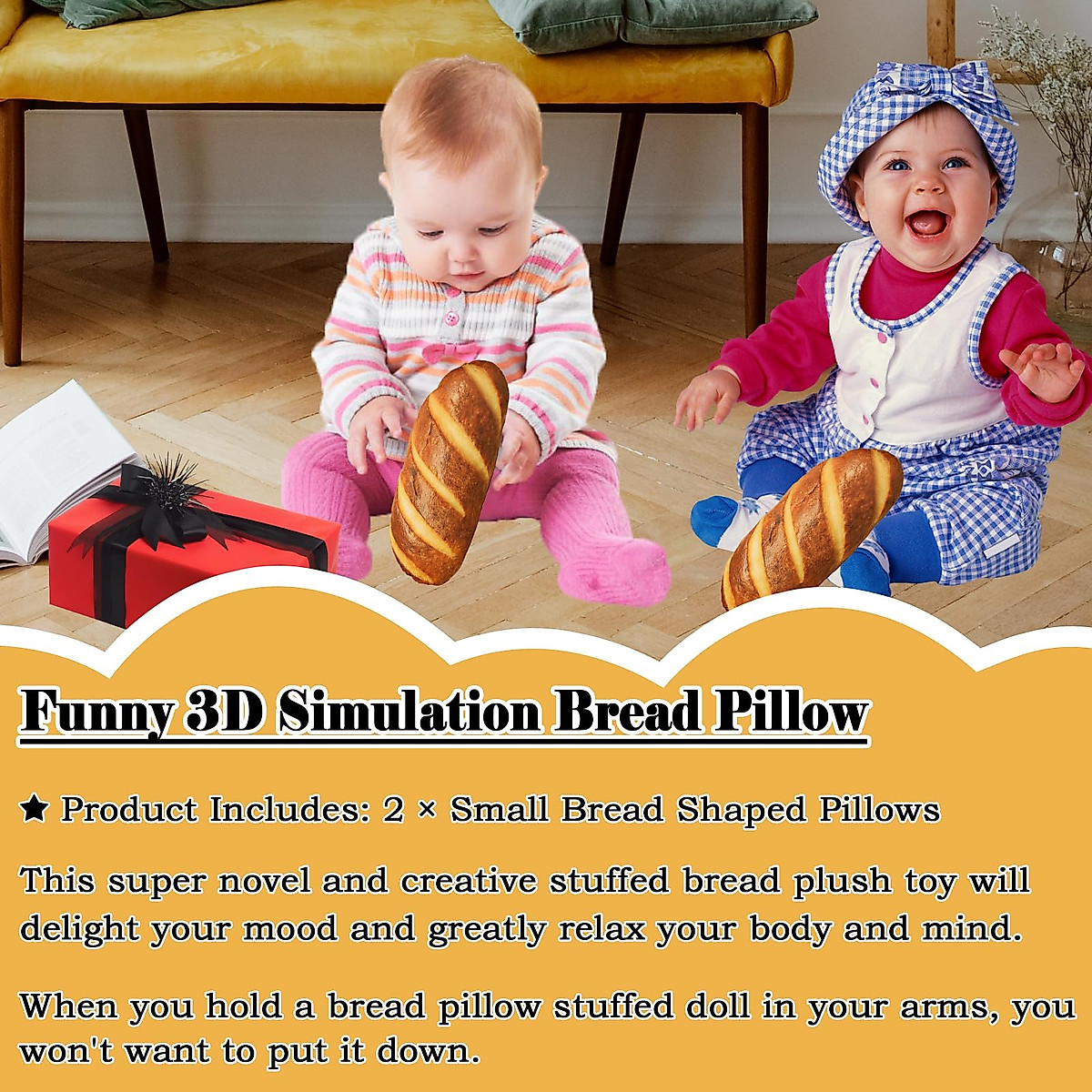 zhidiloveyou 2PCS 11.8" Bread Pillow Plush Funny Stuffed Bread Shaped Toy Gift for Kids Adults