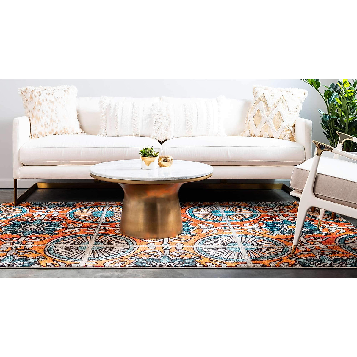 Unique Loom Estrella Collection Floral, Geometric, Vibrant, Modern, Abstract Area Rug (5' 0 x 8' 0 Rectangular, Orange/Blue)