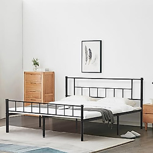 PayLessHere 14 Inch High Metal Platform Bed Frame with Headboard Maximum Storage Space Under The Heavy Duty Bed Frame No Box Spring Needed Noise-Free Easy Assembly,Queen