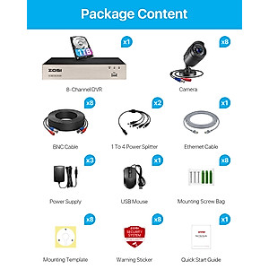 ZOSI 8CH 1080P Security Camera System Outdoor with 1TB Hard Drive H.265+ 8 Channel 5MP Lite Video DVR Recorder with 8X 1080P HD 1920TVL Weatherproof CCTV Cameras, Motion Alert, Easy Remote Access