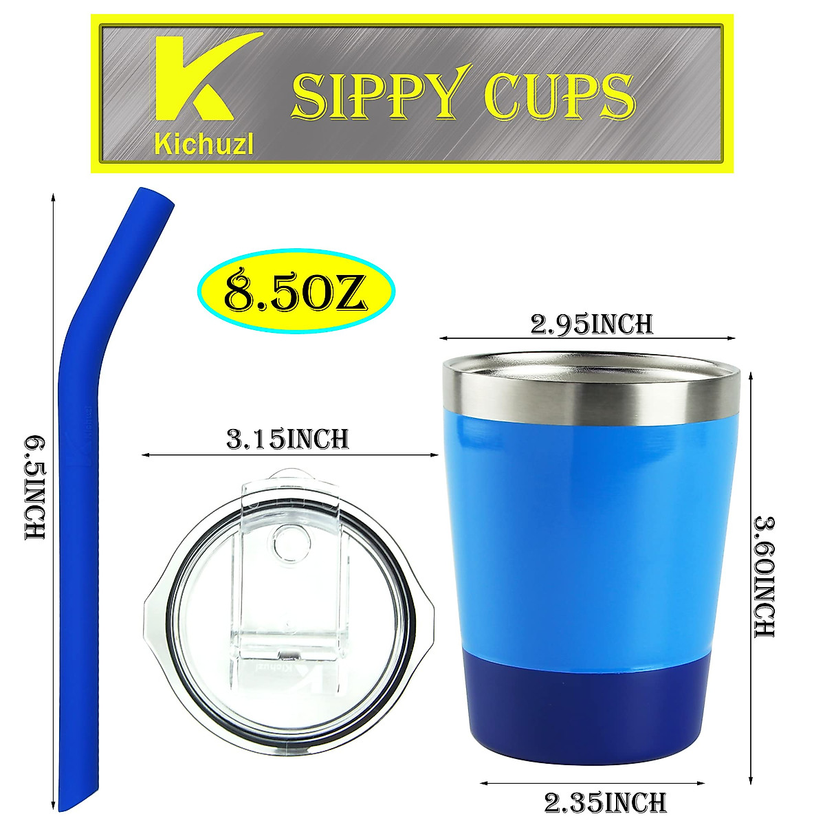 4 Pack Kids Toddler Cups,Insulated Stainless Steel Kids Tumbler with Reusable Smoothie Straws and Lids, Kids Water Bottle for Daily Use,BPA Free,Easy Clean,8oz, Blue/Teal/Red/Yellow - K Kichuzl