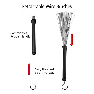 Drum Sticks Set,Eison 5A Maple Wood Drum Sticks,Drum Rods Brushes,Retractable Drum Wire Brushes,12PCS Drum Dampeners with Portable Bag,Drumsticks Gift Sets for Kids Adults Drummer Practice