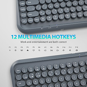 Wireless Bluetooth Keyboard, 2.4GHz Typewriter Retro Keyboard, 84 Keys Portable Office Computer Keyboard with 2xAA Batteries and Cute Floated Round Keycaps for Windows Android PC Laptop Mac iPad, Gray