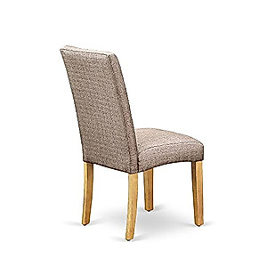 East West Furniture DMDR3-OAK-16 3 Piece Dining Room Table Set Contains a Round Kitchen Table with Dropleaf and 2 Dark Khaki Linen Fabric Parson Dining Chairs, 42x42 Inch, Oak