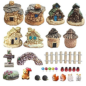 BEZALEL Miniature Fairy Garden Supplies Kit - Fairy Garden Miniatures with Miniature Animals Houses, Bridge for Yard Bonsai, Micro Landscape - Mini Fairy Garden Accessories Outdoor Decor